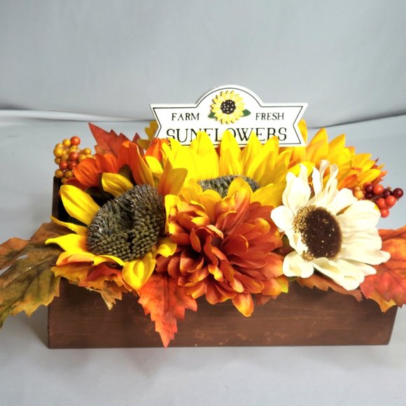 Hand Crafted | Accents | Fall Silk Flower Centerpiece With Sunflowers ...